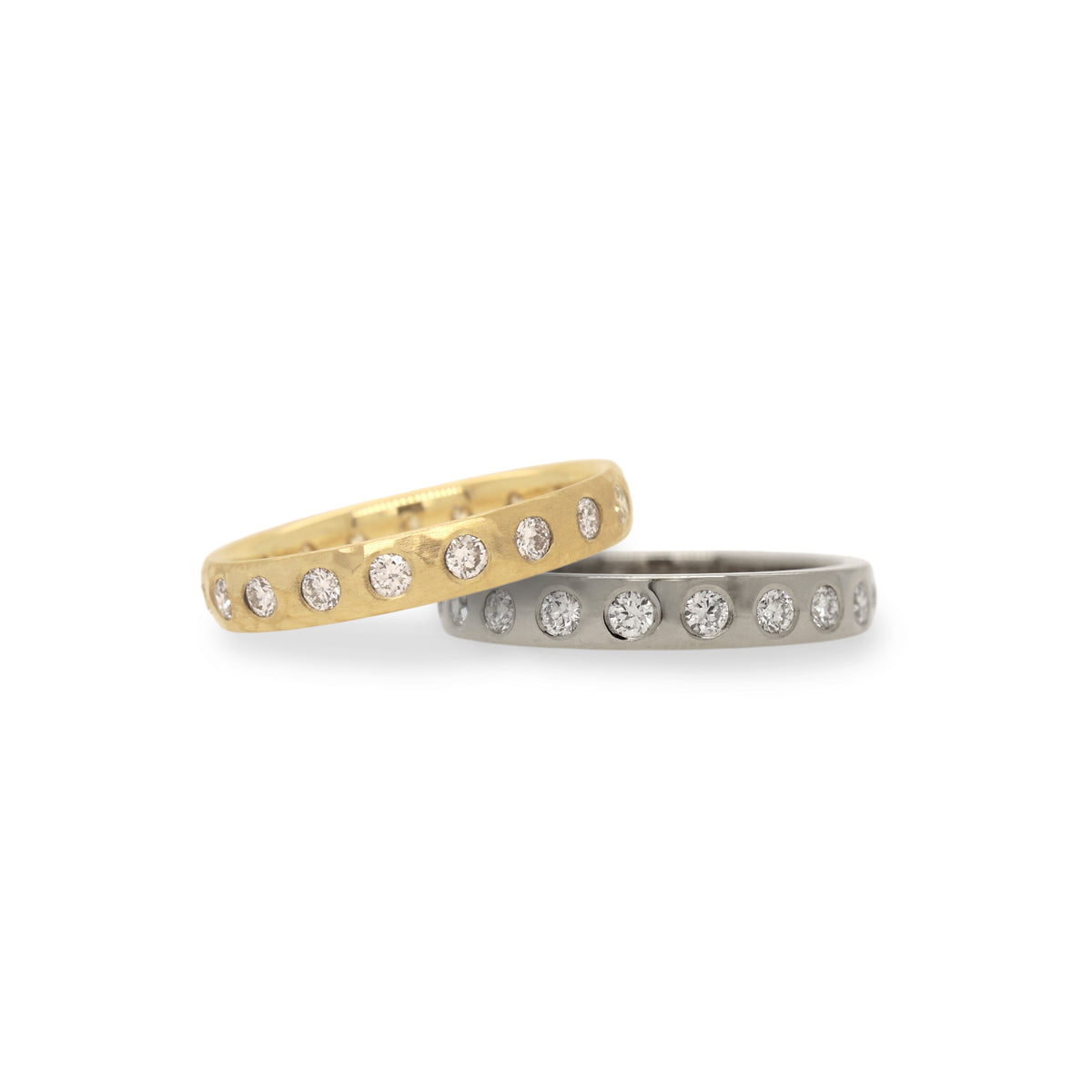 Rolled Edge Diamond Eternity Ring | 14K Yellow Gold & Palladium White ...