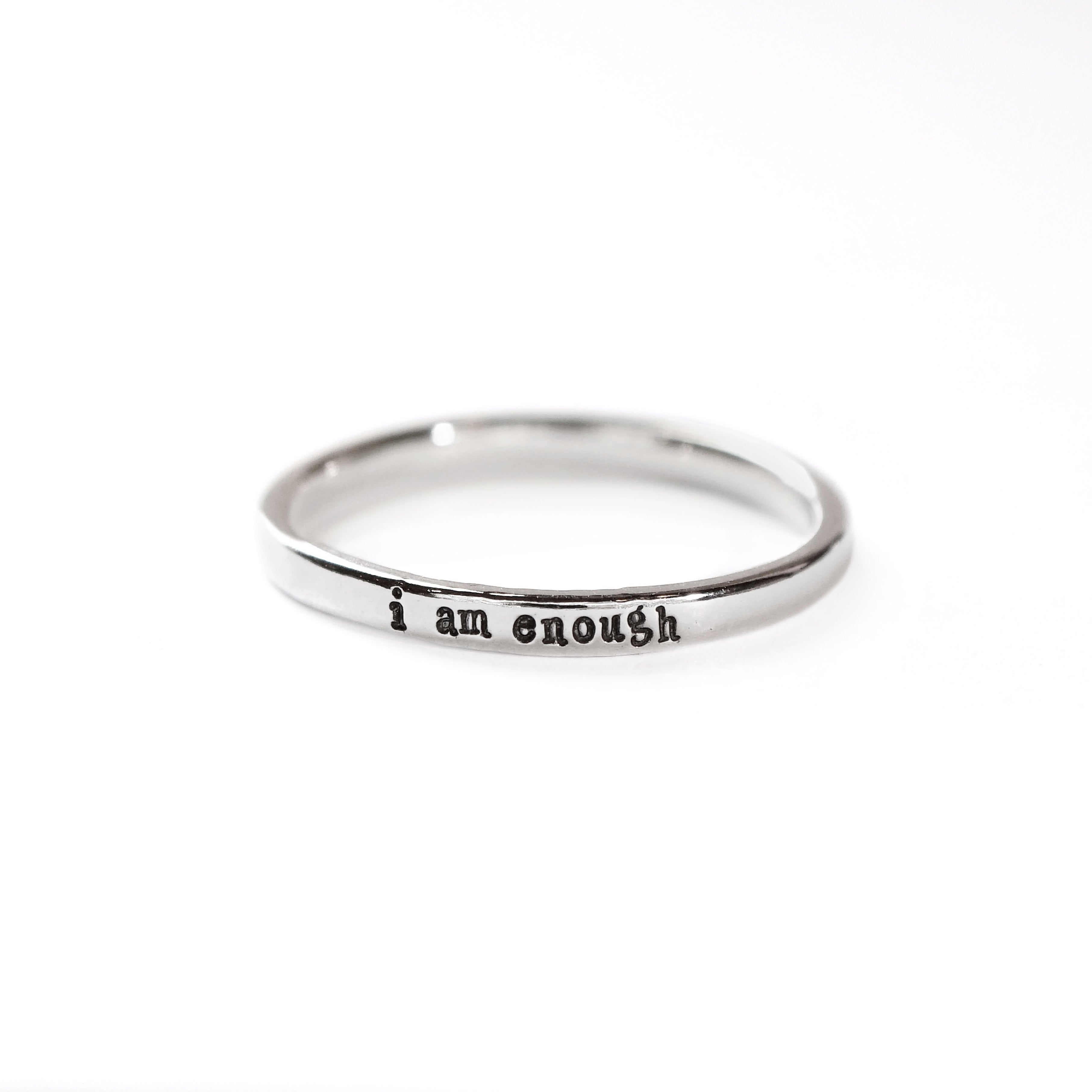 "I Am Enough" | Tiny Stackable Message Ring | Sterling Silver, 2mm Band ...