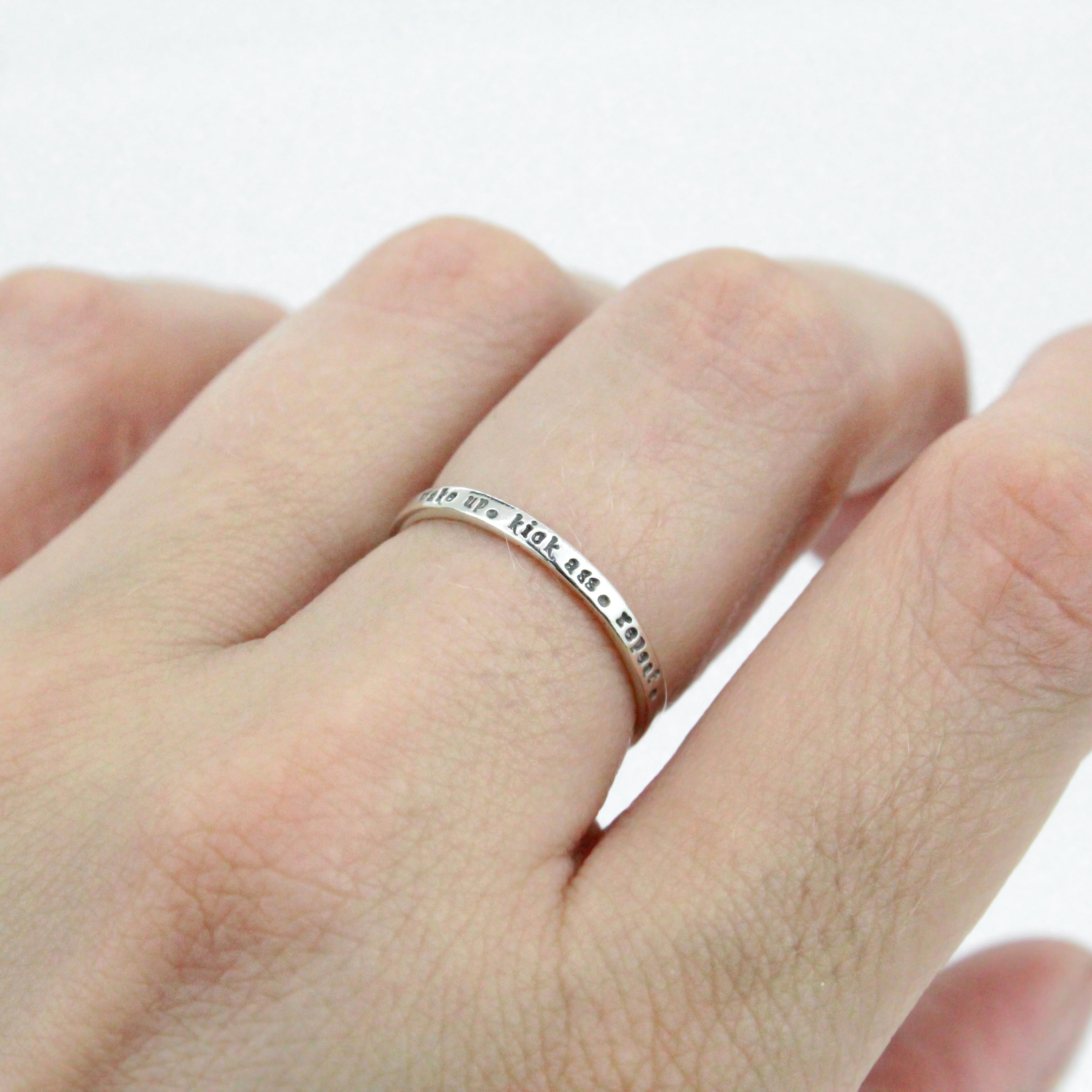 Personalized Tiny Message Ring in Sterling Silver | Custom Text on 2mm ...